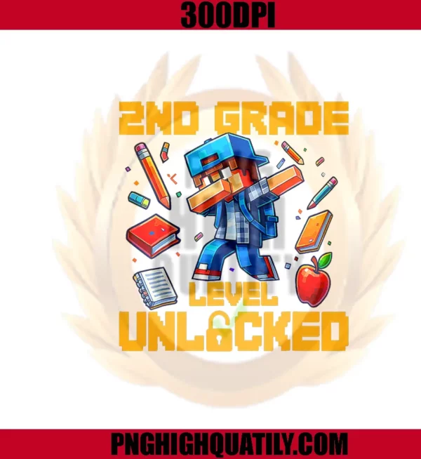 2nd Grade Level Unlocked PNG, Dabbing Boys Gamer Back to School PNG