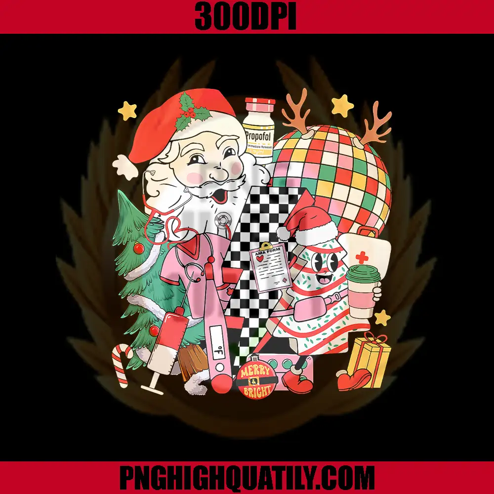 Groovy Stethoscope Santa Disco Ball PNG, Nurses Merry Christmas PNG