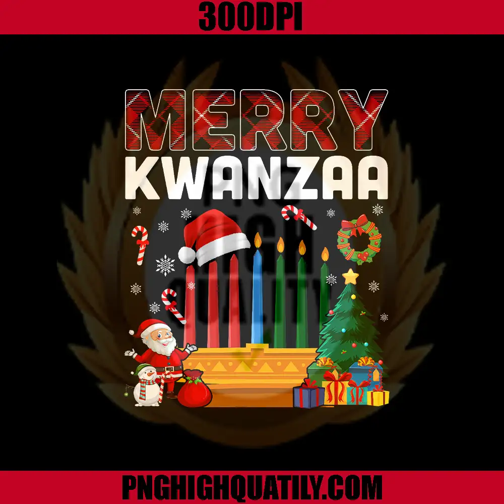 Merry Kwanzaa Christmas PNG, Tree & Kinara Principles Candles PNG