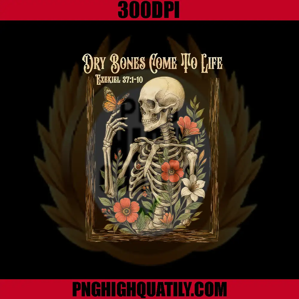 Christian Faith Dry Bones Come to Life PNG, Skeleton Floral PNG