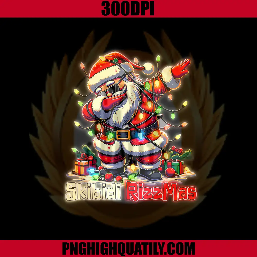 Funny Rizz Santa Claus PNG, Dabbing Christmas Skibidi Rizzmas PNG