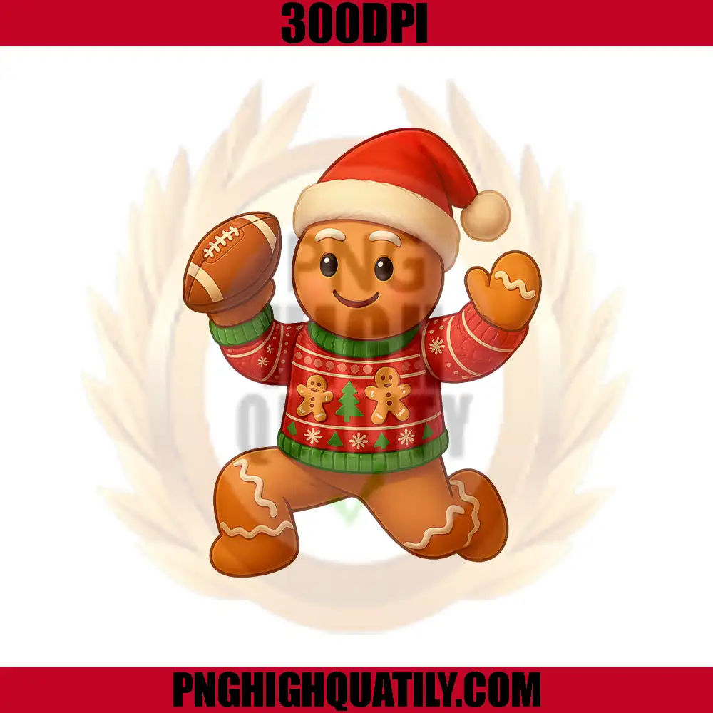Gingerbread Man Playing PNG, American Football Christmas PNG