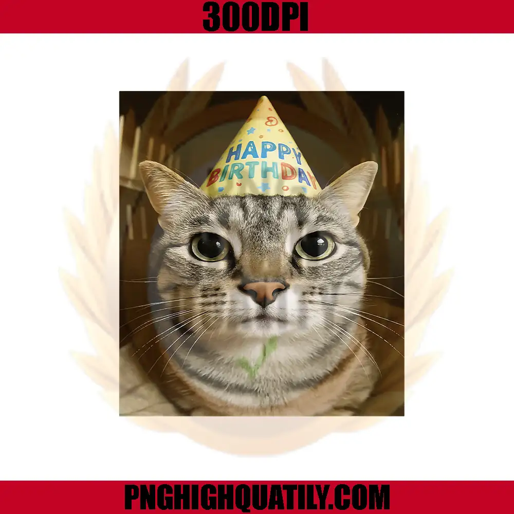 Funny Staring Meme PNG, Cat Birthday Greeting PNG