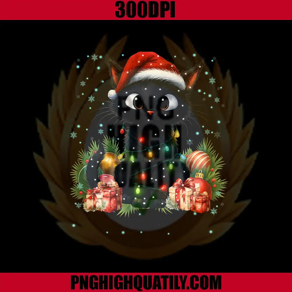 Moewy Christmas Black Cute Cat PNG, Santa Hat Xmas PNG