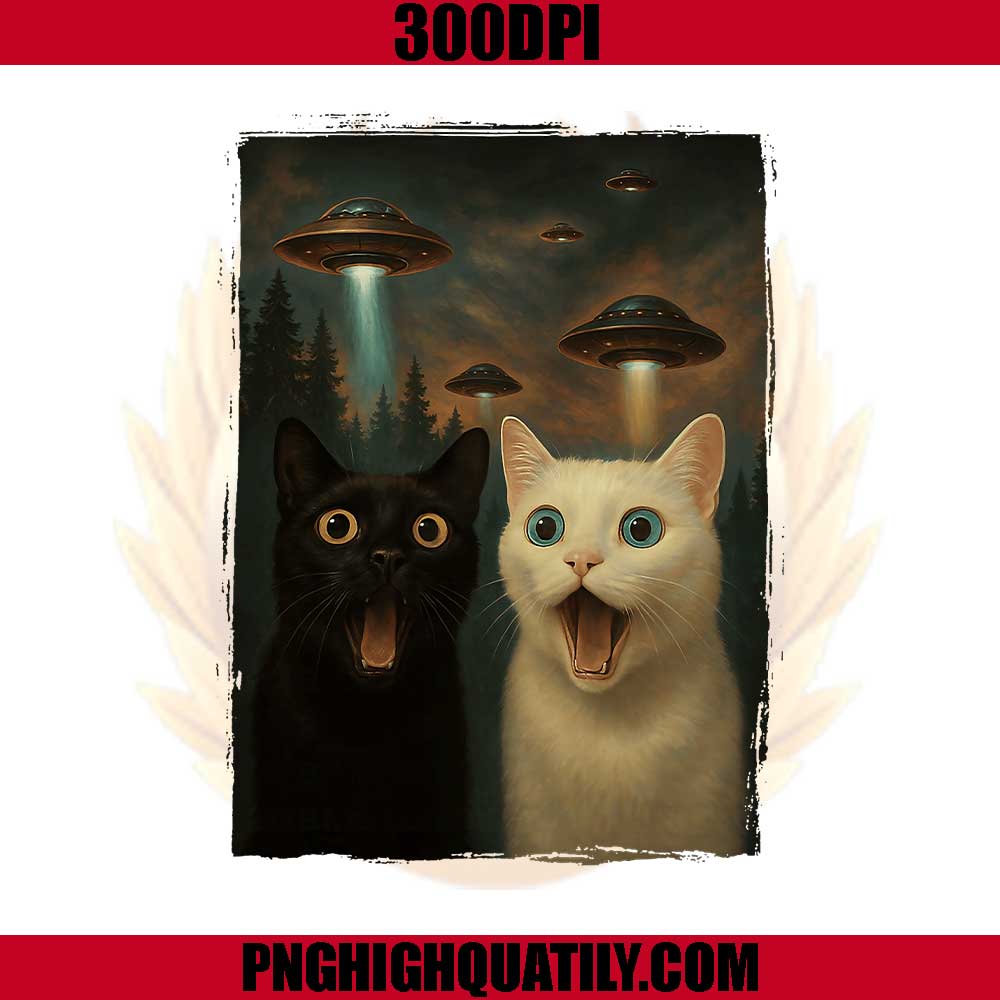 Cats Selfie with Alien UFO PNG, Funny Cat Gifts PNG