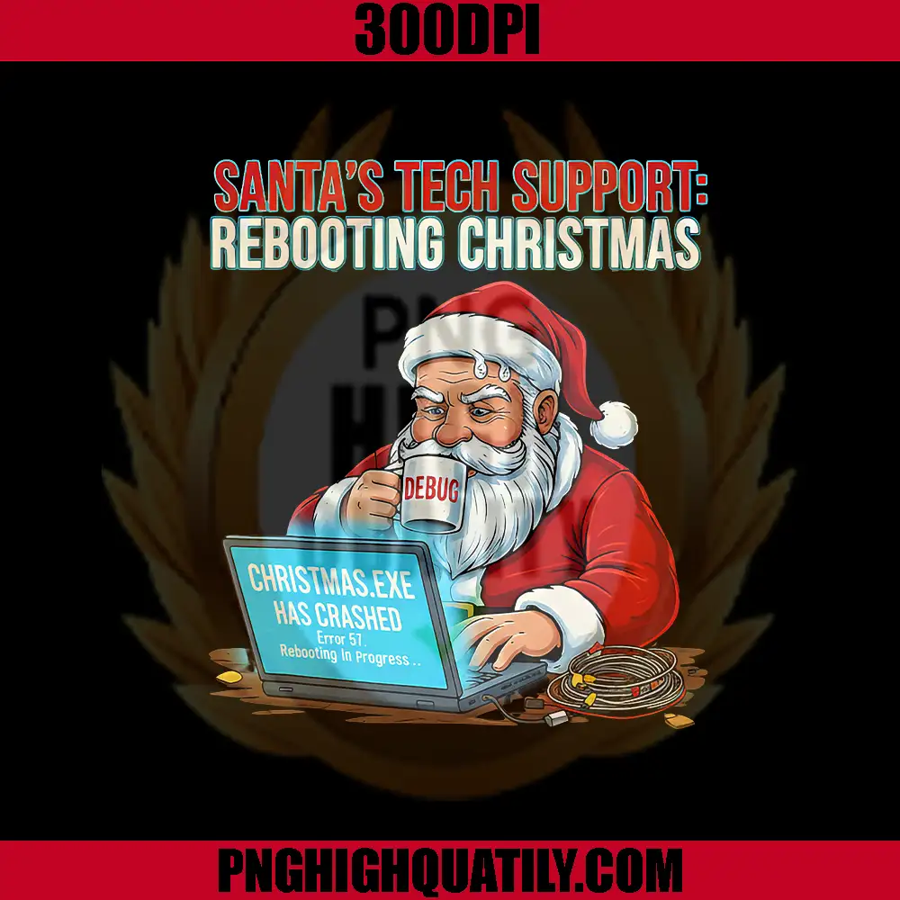 Santa Debugging Christmas Error PNG, Tech Support Santa Reboot Xmas PNG