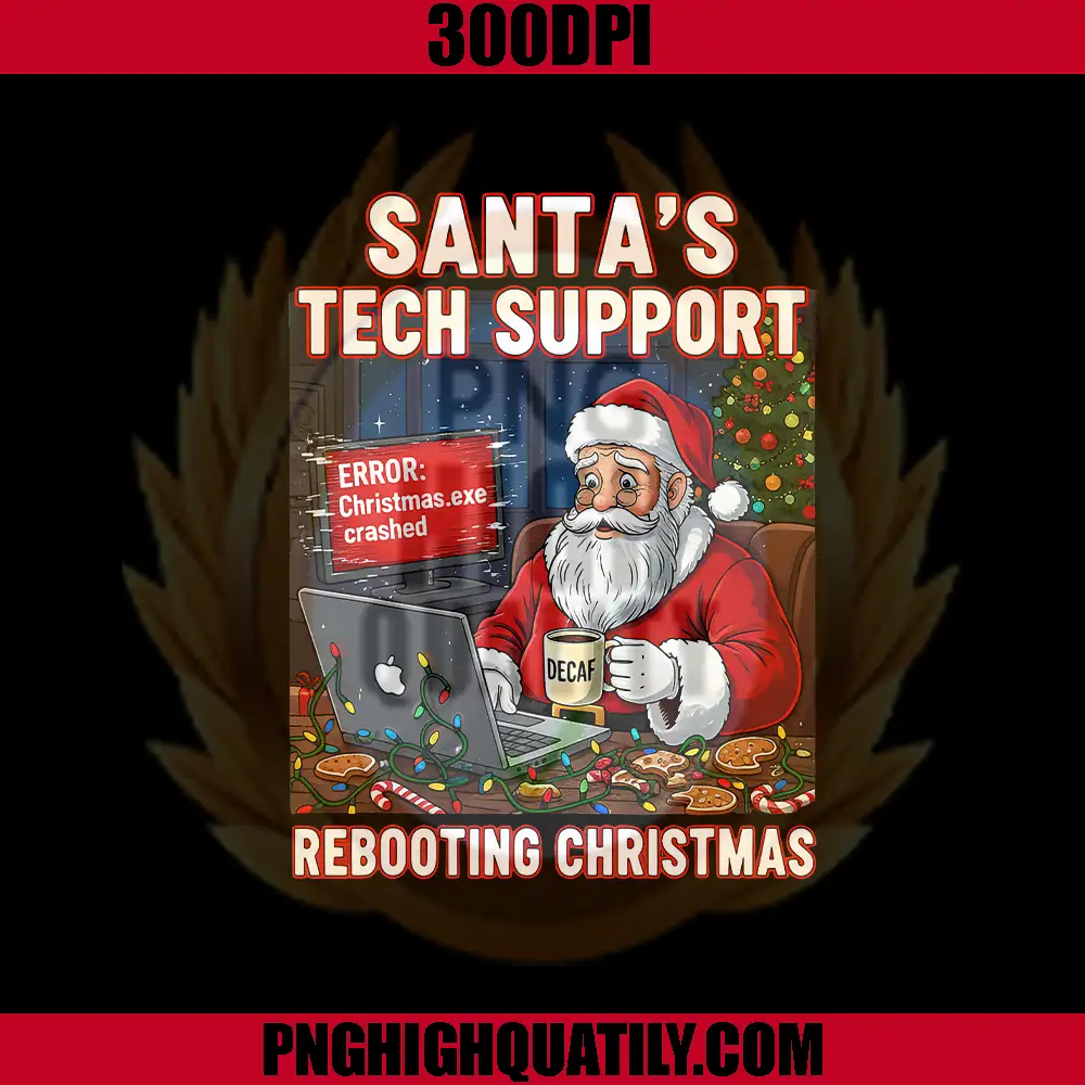 Santa Programmer Rebooting Christmas PNG, Xmas Tech Support Humor PNG