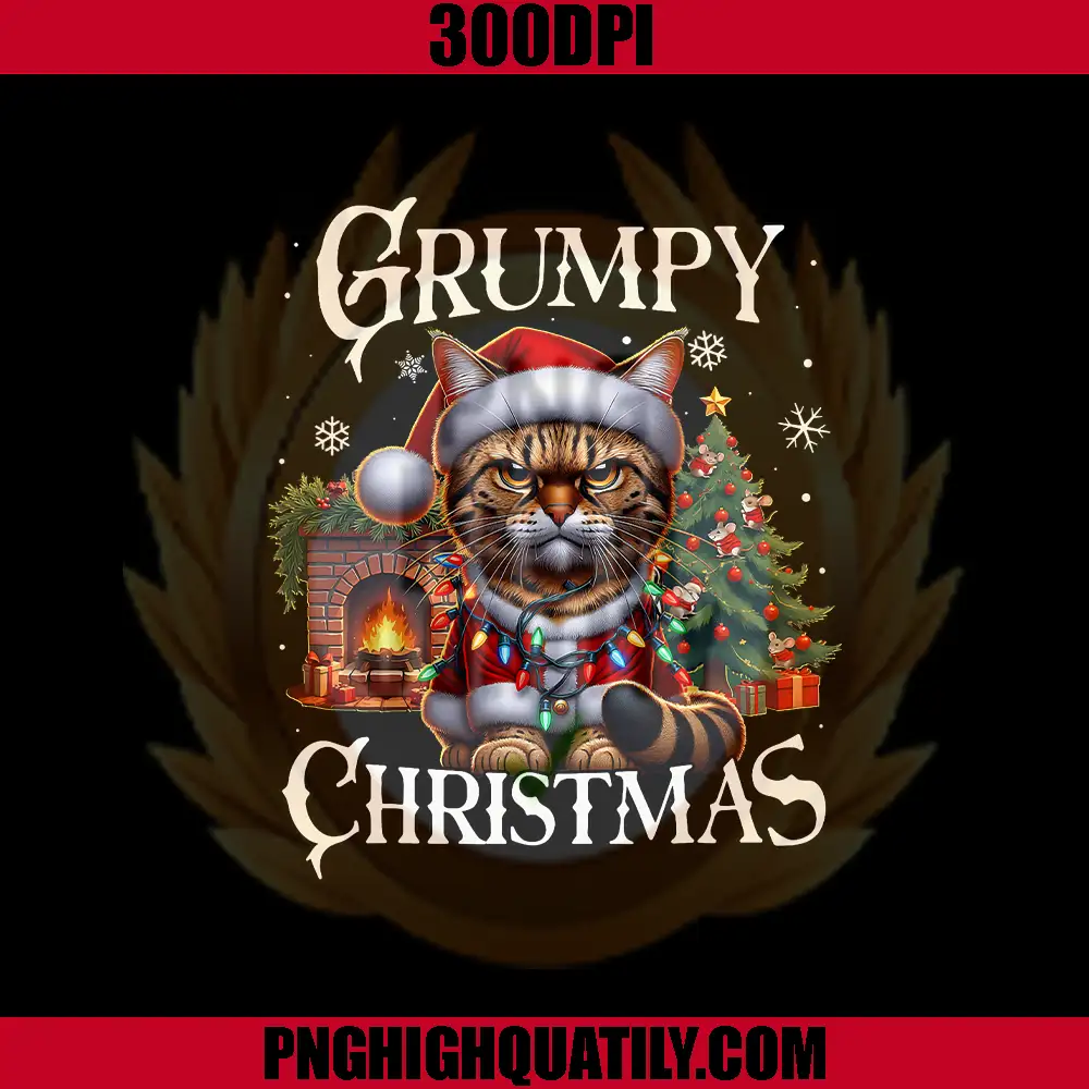 Grumpy Christmas Savannah Cat PNG, Funny Santa Cat Holiday PNG