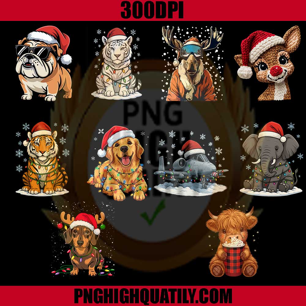Christmas Animal Santa Hat Collection PNG, Cute Holiday Pet Bundle PNG