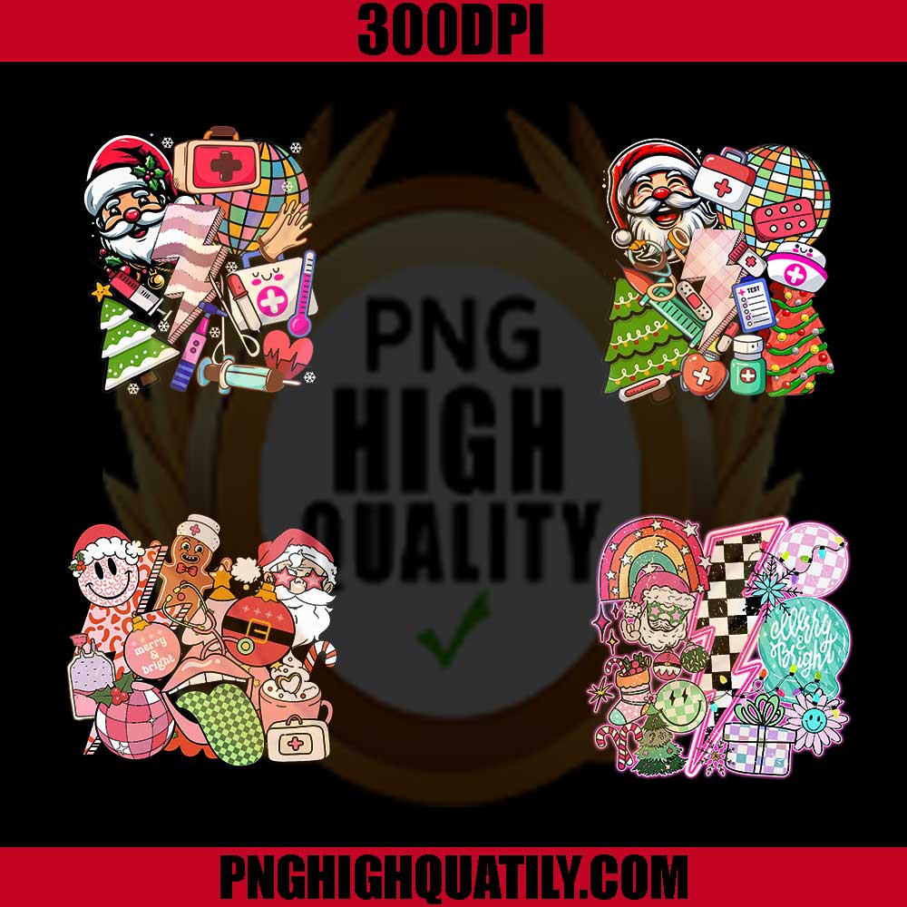 Santa Nurse Disco Christmas PNG Bundle, Funny RN CNA Medical PNG
