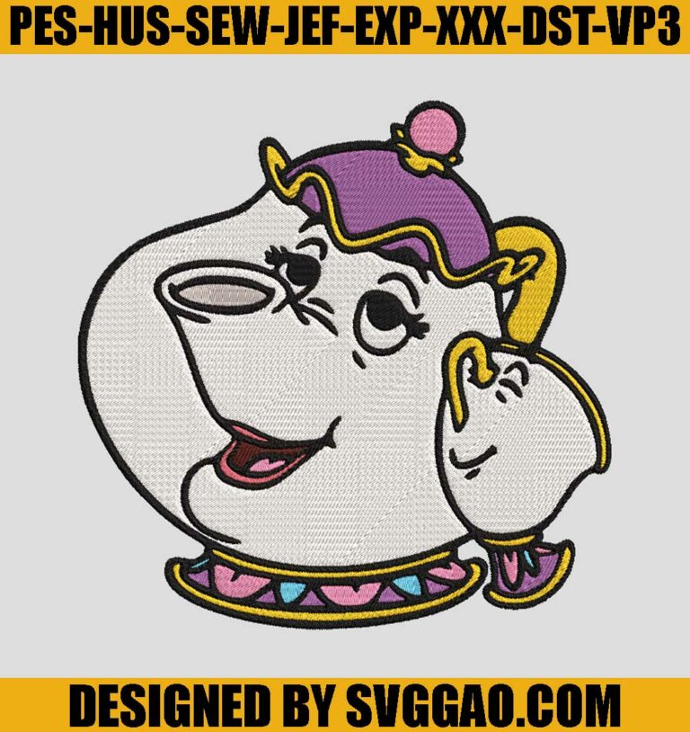 Mrs.Potts And Chip Potts Embroidery Machine, Beauty And The Beast ...