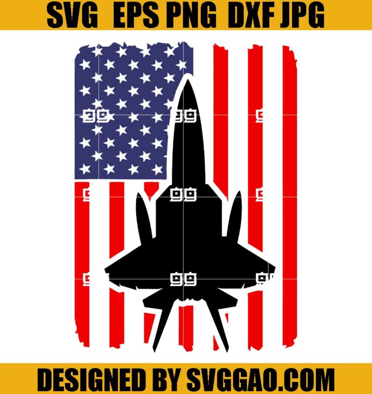 Cool USAF Patriotic USA Flag- Jet Fighter Svg- Air Force Svg