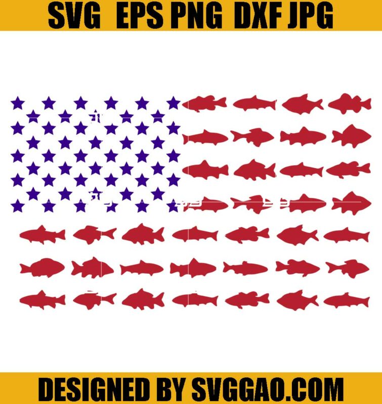 USA Fish Flag SVG- Fishing Usa Flag SVG- American Flag Fish Svg