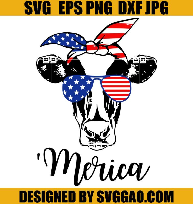 Merica Svg- Heifer Cow USA- Usa Bandana Svg-Fourth Of July SVG