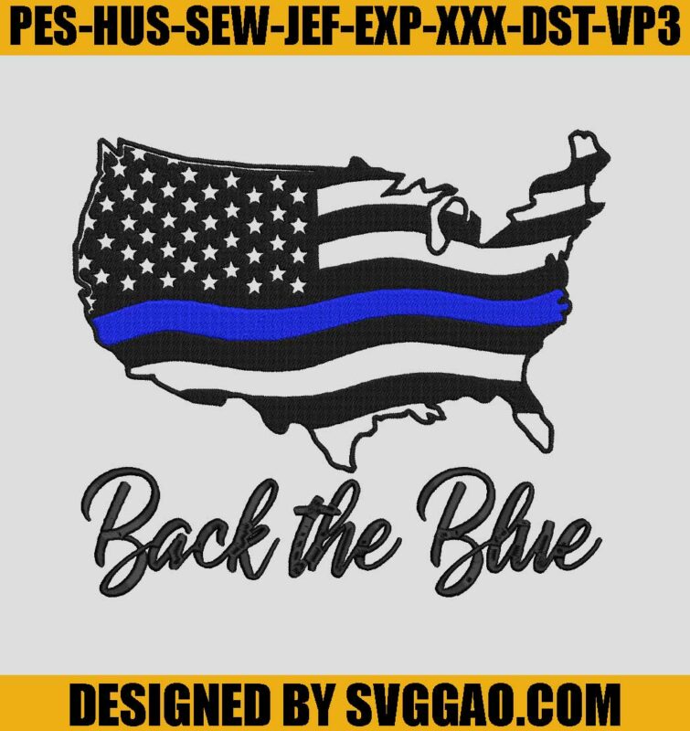 Police Embroidery, Back The Blue Flag Embroidery, Thin Blue Line ...