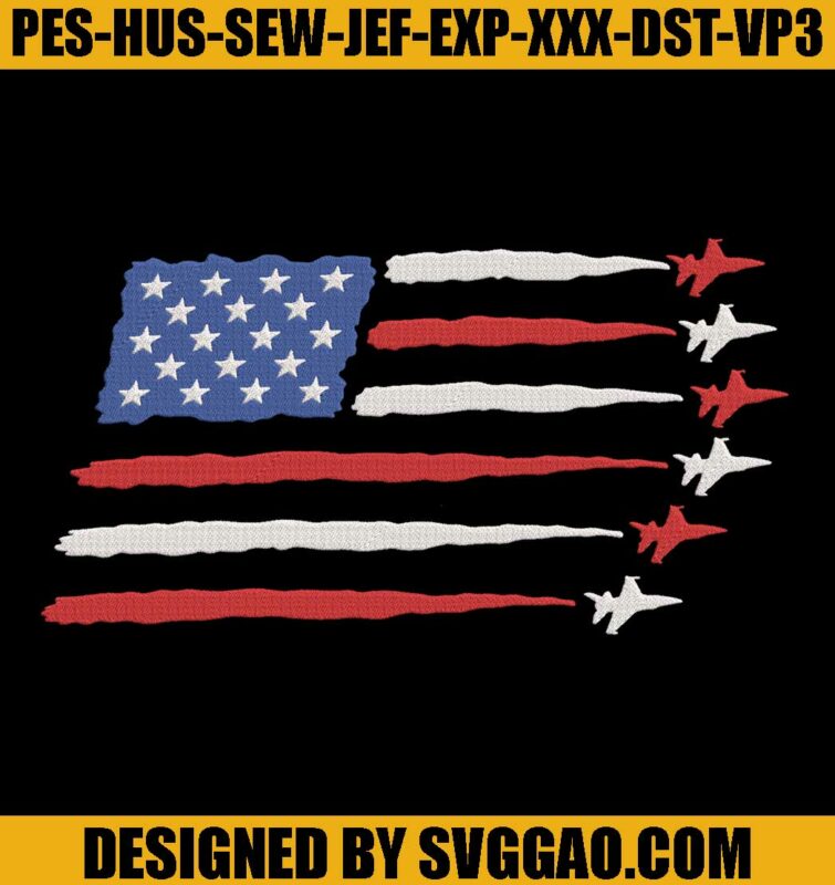 American Flag Jet Fighter Embroidery Machine File, 4th of July Flag ...