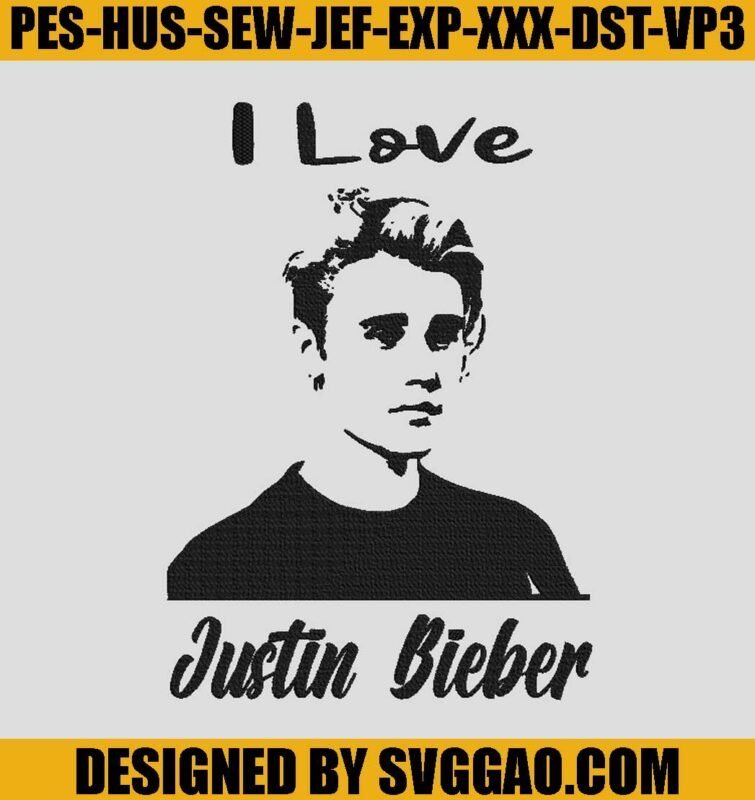 Justin Bieber Embroidery Design, I Love Justin Bieber Embroidery File ...