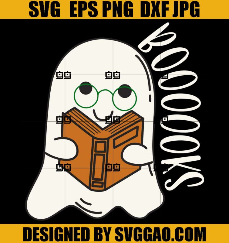 Booooks Ghost Funny Svg-Halloween Ghost Reading Books Svg