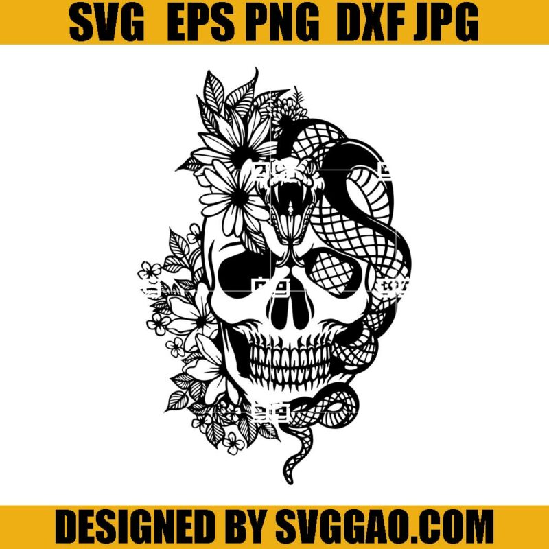 Floral Snake Skull SVG, Flower Skull SVG, Halloween SVG