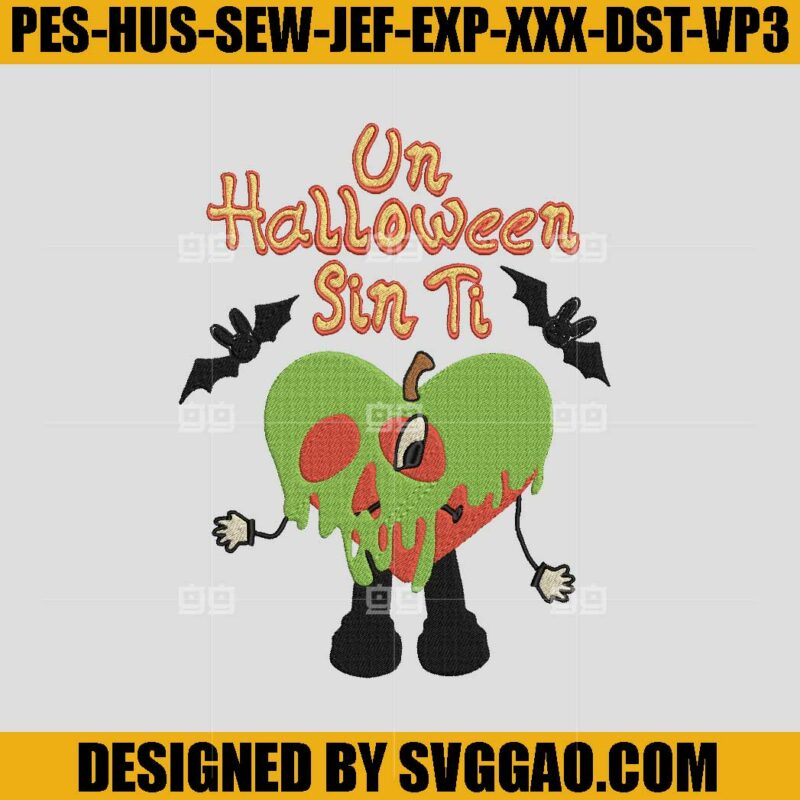 Bad Bunny Halloween Pumpkin Embroidery, Bad Bunny Witch Embroidery