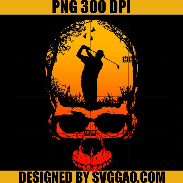 Halloween Golf Gothic Golfer PNG, Dad Skeleton Skull Sunset