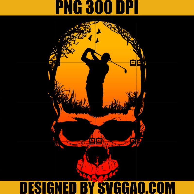 Halloween Golf Gothic Golfer PNG, Dad Skeleton Skull Sunset