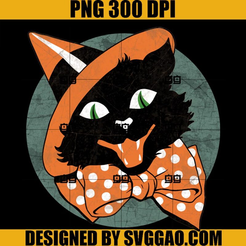Vintage Halloween Black Cat PNG, Cat Halloween PNG
