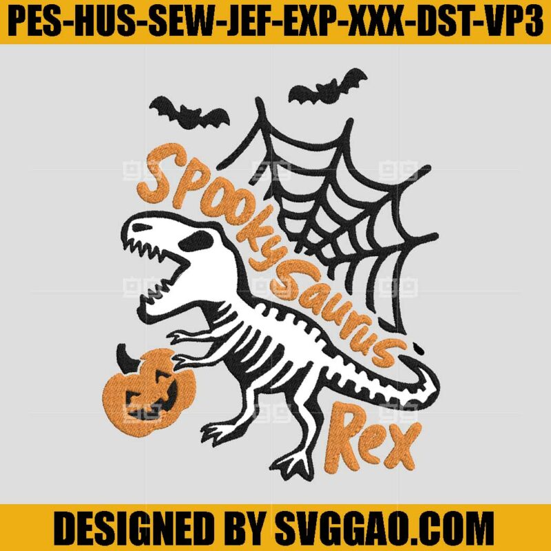 Spooky Saurus Rex Halloween Embroidery, T-Rex Pumpkin Halloween Embroidery