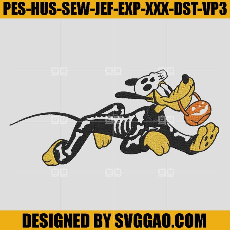 Pluto Skeleton Emroidery, Pluto Halloween Embroidery