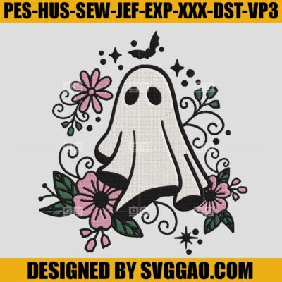 Floral Ghost Embroidery Design, Cute Ghost Embroidery Machine File – SVGGAO