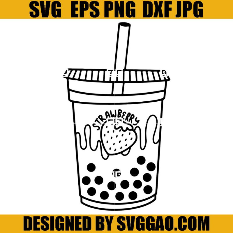Strawberry Bubble Tea SVG, Hand Drawn Boba SVG
