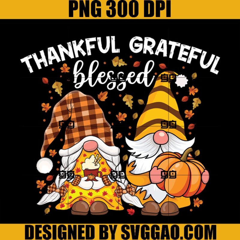 Thankful Grateful Blessed PNG, Gnomes Couple With Pumpkin Spice Fall ...