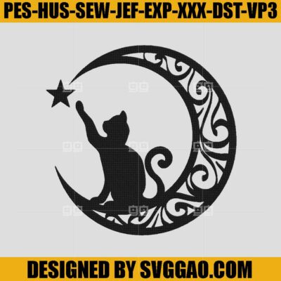 Cat Moon Embroidery Design, Celestial Embroidery, Cat Embroidery ...