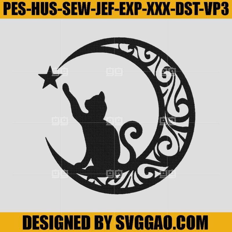 Cat Moon Embroidery, Celestial Embroidery, Cat Embroidery