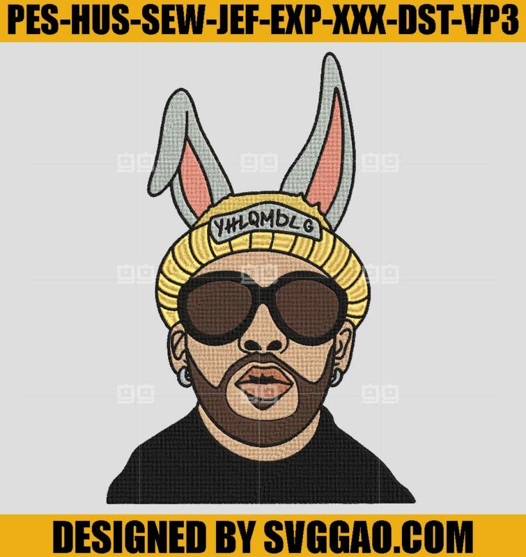 Bad Bunny Embroidery Design, Bad Bunny Rapper Embroidery