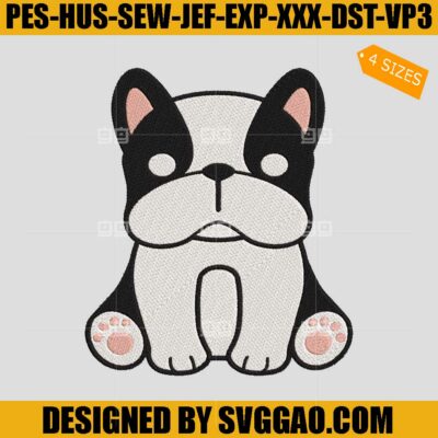 French Bulldog Embroidery Design, Cute Dog Embroidery Machine File