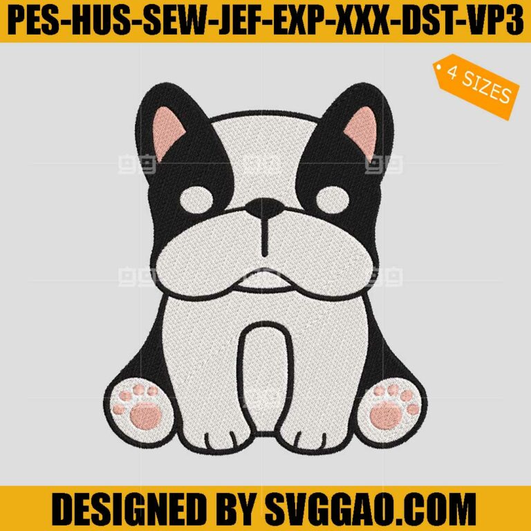 French Bulldog Embroidery Design, Cute Dog Embroidery Machine File