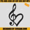 Music Note Heart Embroidery, Music Embroidery Machine File