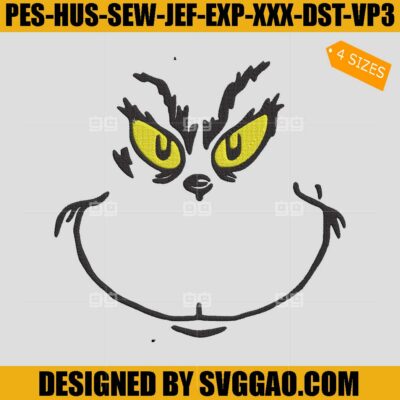 Grinch Face Embroidery Design, Christmas Embroidery File – SVGGAO