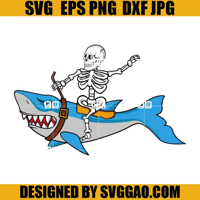 Skeleton Riding A Shark SVG, Shark Halloween SVG