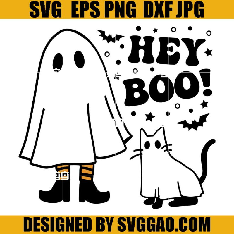 Hey Boo SVG, Ghost Girls With Ghost Cat SVG, Spooky Halloween SVG – SVGGAO