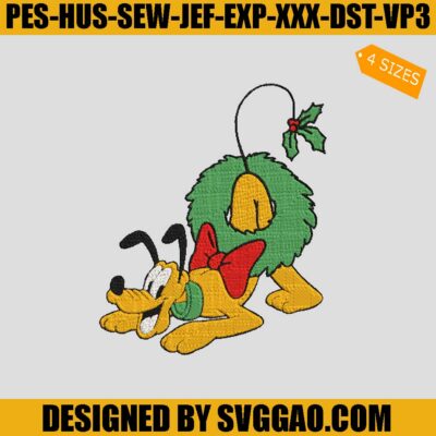 Pluto Xmas Embroidery Design, Merry Christmas Pluto Disney