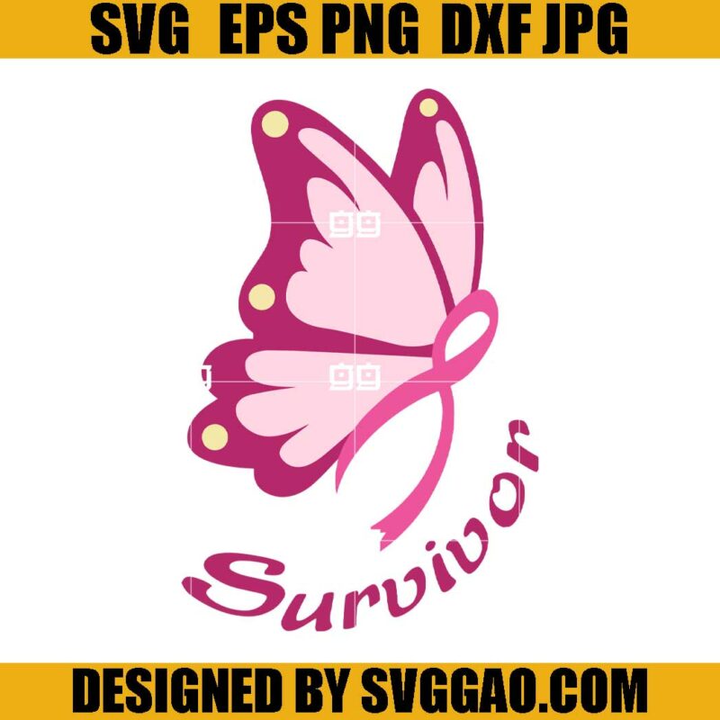 Cancer Survivor SVG, Butterfly Riboon Pink SVG, Cancer Breast Awareness SVG