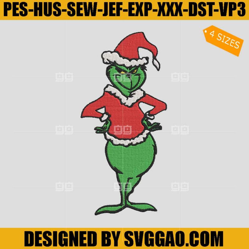 The Grinch Embroidery Design, Santa Hat Witch Grinch Embroidery File