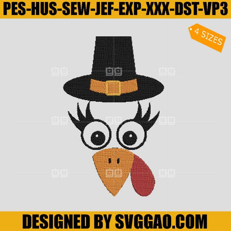 Turkey Face Embroidery Design, Thanksgiving Turkey Embroidery File
