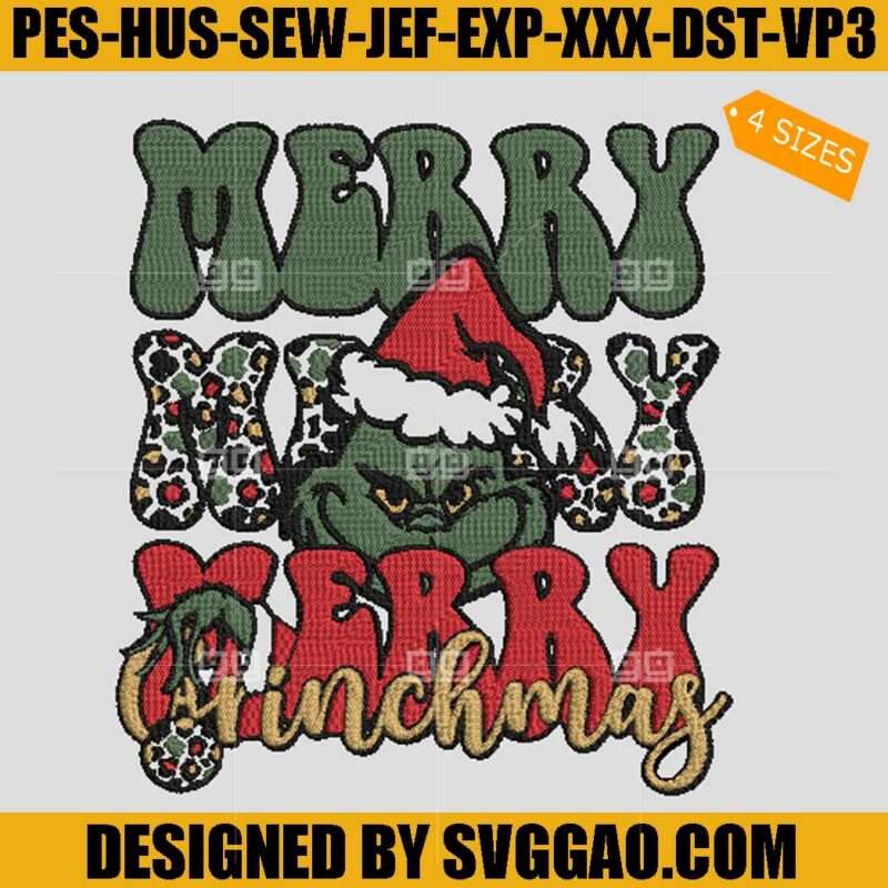 Merry Grinchmas Embroidery Design, Groovy Christmas Embroidery File