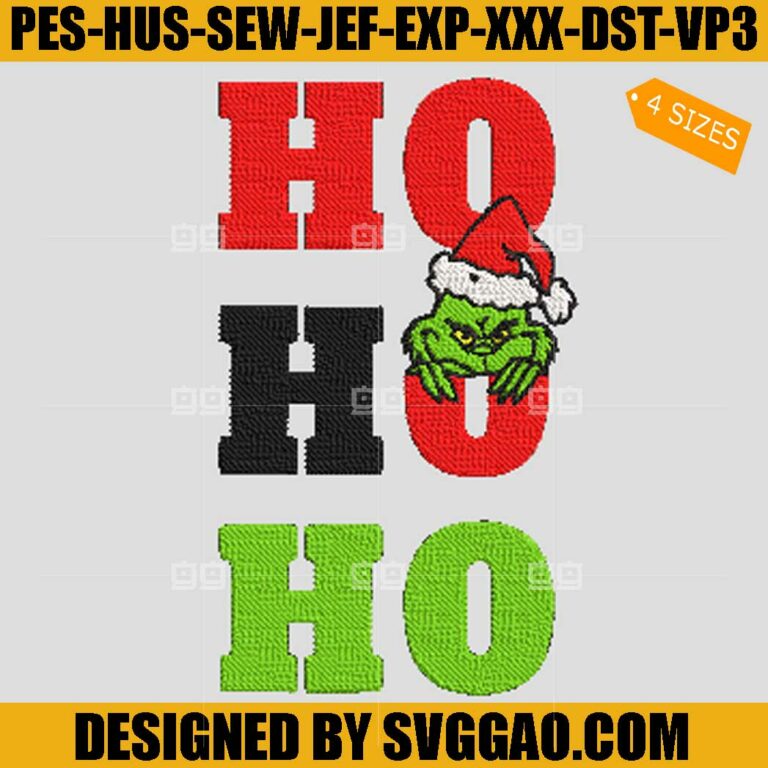 Hohoho Grinch Embroidery Design, Face The Grinch Embroidery File