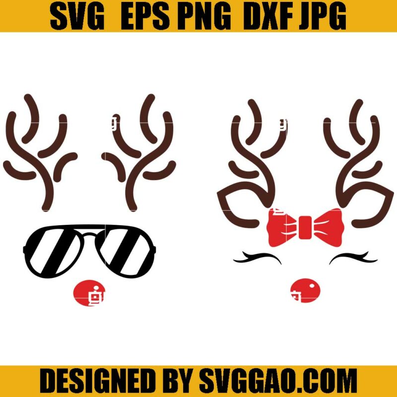 Reindeer Face Christmas SVG Bundle, Merry Christmas SVG, Reindeer SVG