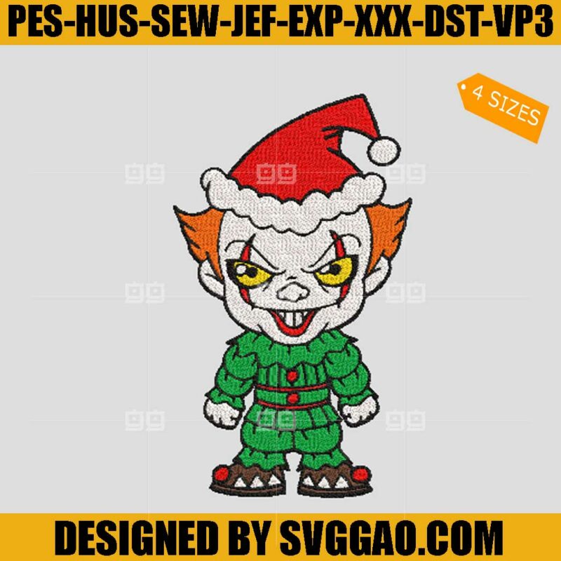 Pennywise Christmas Embroidery Design, Pennywise Santa Hat Embroidery File