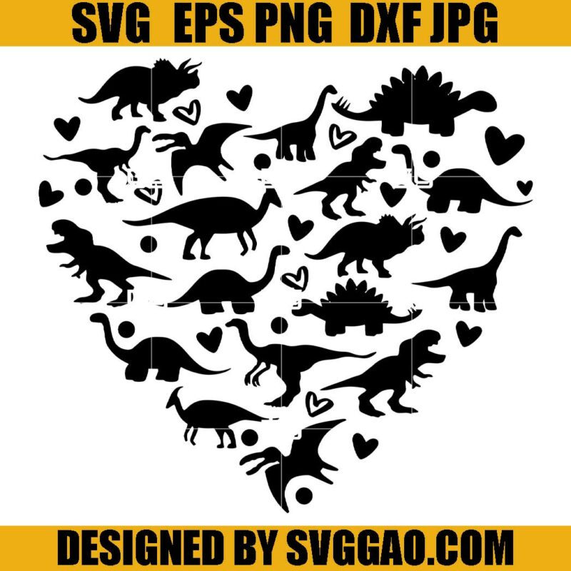 Dinosaur Heart SVG, Valentine Dinosaur SVG, T-rex Heart SVG